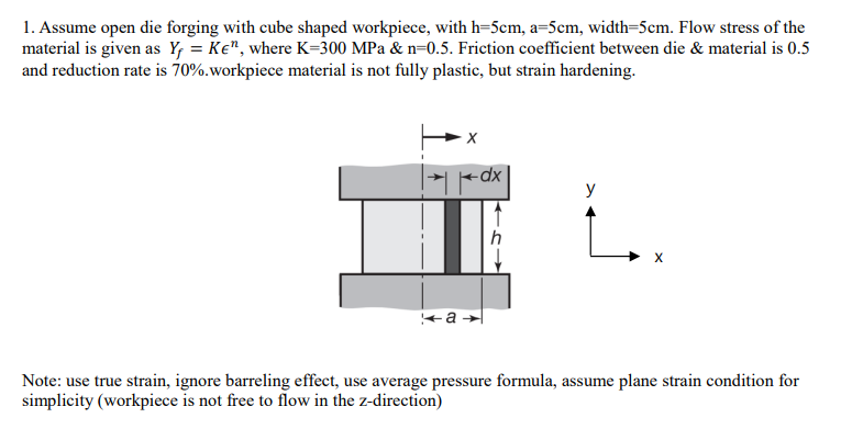 Solved Assume open die forging with cube shaped workpiece, | Chegg.com
