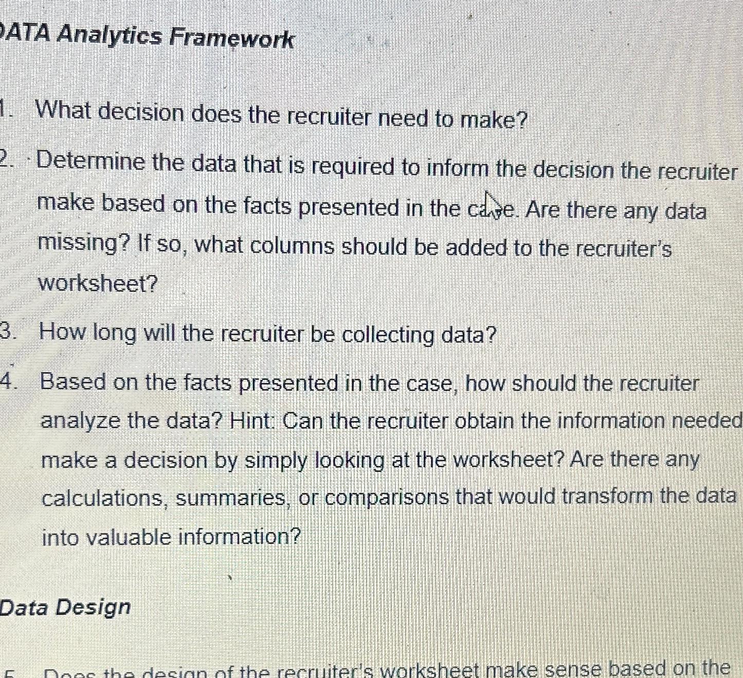 Solved ATA Analytics FrameworkWhat decision does the | Chegg.com