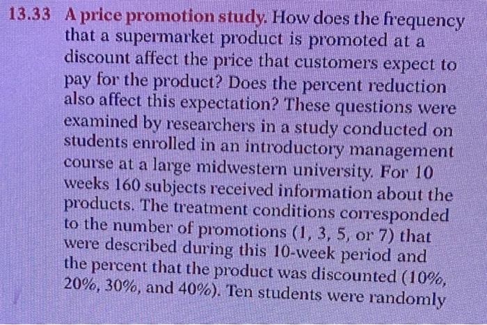 Solved 3.33 A price promotion study. How does the frequency | Chegg.com