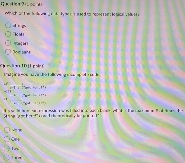 Solved Question 9 (1 point) Which of the following data | Chegg.com