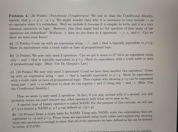 Solved Problem 4. (30 Points) (Functional Completeness) We | Chegg.com
