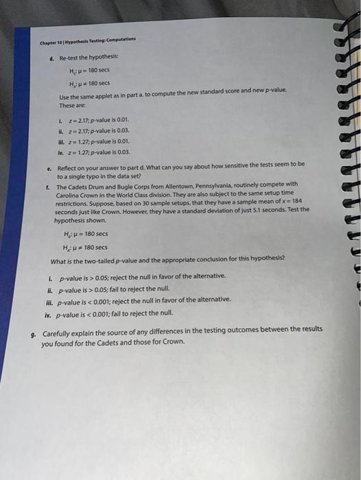 Chapter 10 Hypothesis Testing Computation D Re Test