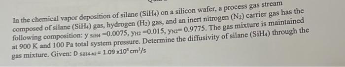 Solved In the chemical vapor deposition of silane (SiH4) on | Chegg.com