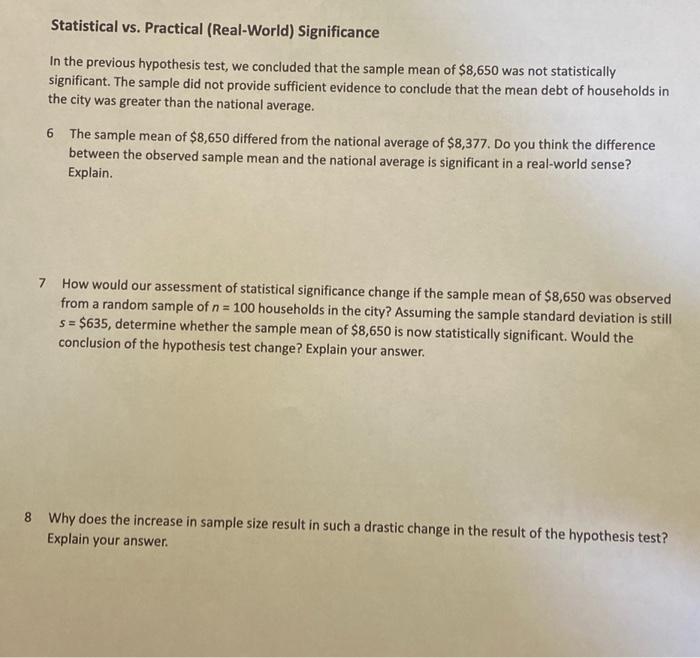 Solved Statistical vs. Practical (Real-World) Significance | Chegg.com