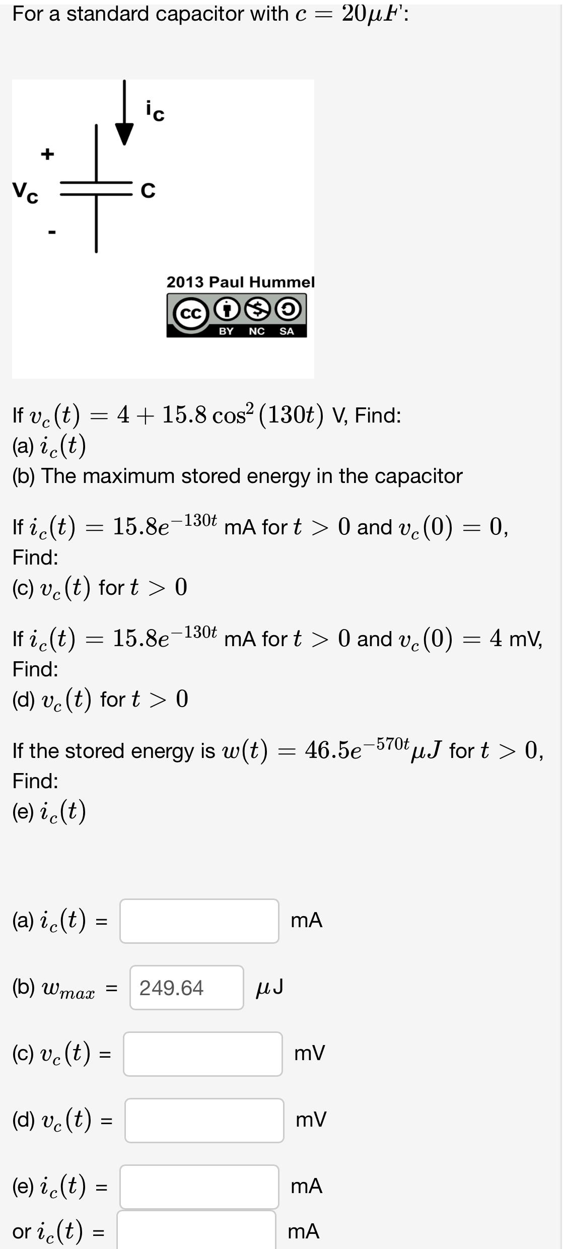 Solved For a standard capacitor with c=20μF' ﻿:If | Chegg.com