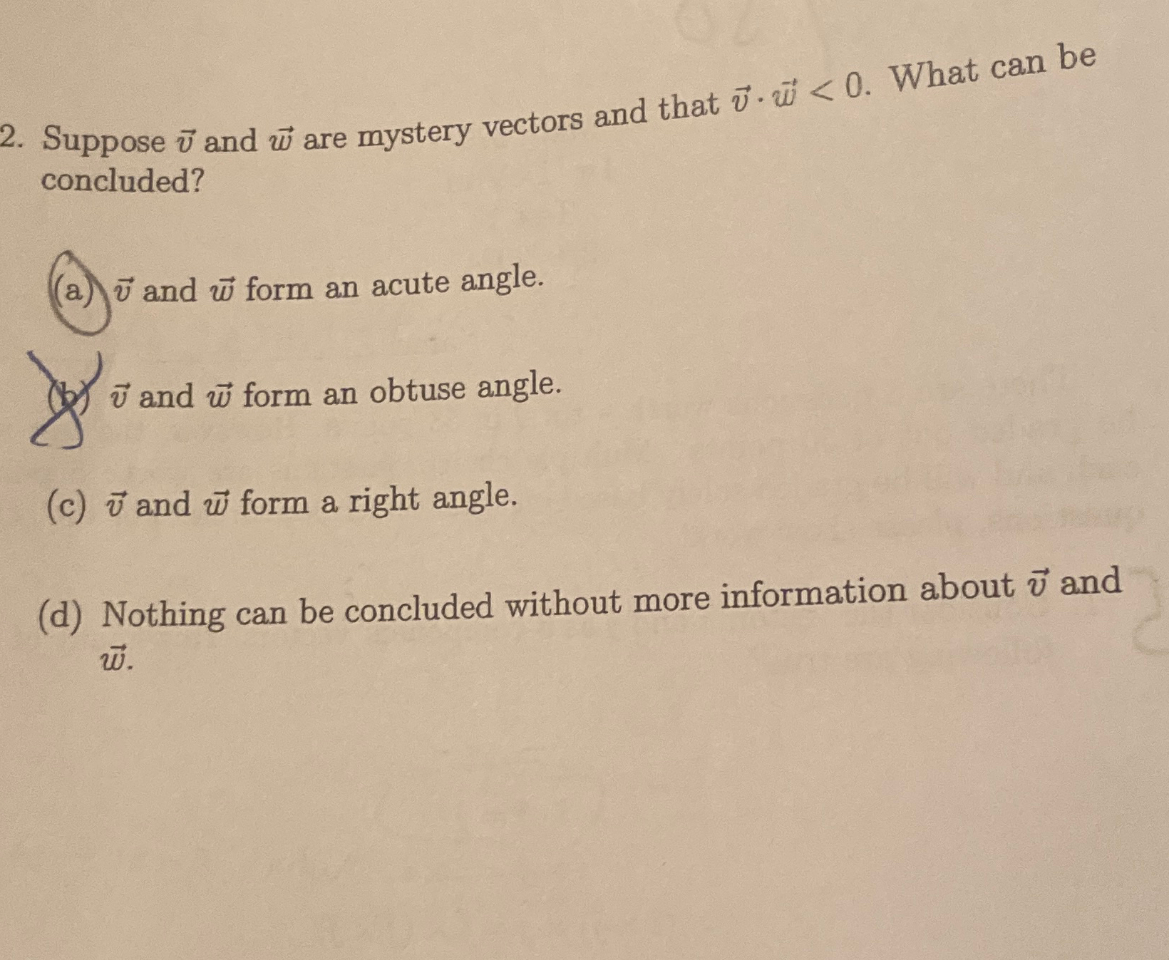 Solved Suppose vec(v) ﻿and vec(w) ﻿are mystery vectors and | Chegg.com