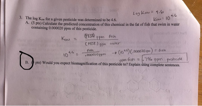 Solved Log Kow= 1.6 Kow- 10 3. The log Kow for a given | Chegg.com