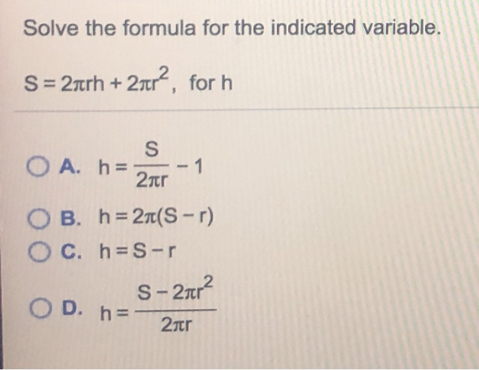 Solved Solve the formula for the indicated variable. 2 s | Chegg.com