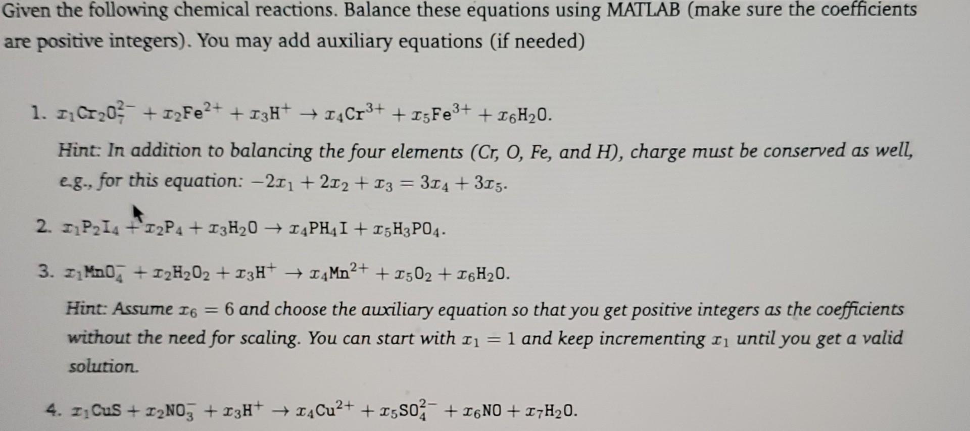 Solved Given the following chemical reactions. Balance these | Chegg.com