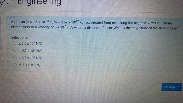 Solved ering A proton (e = 1.6 x 10-19 C, m = 1.67 x 10-27 | Chegg.com