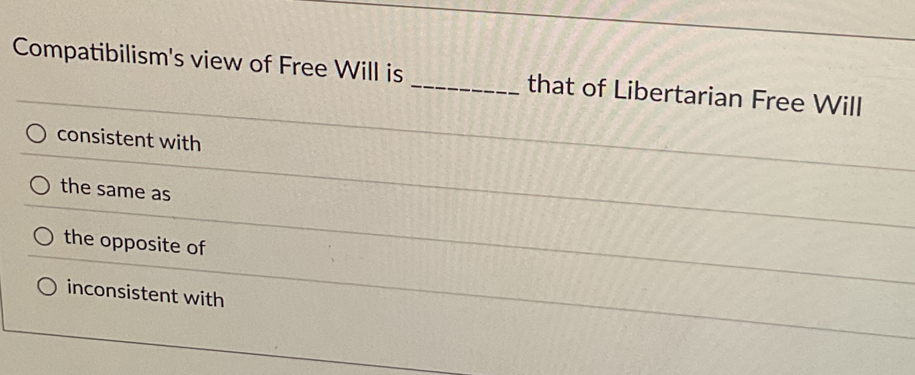 Solved Compatibilism's view of Free Will isthat of | Chegg.com