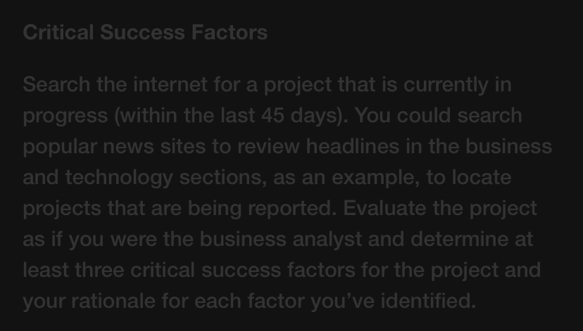 Solved Critical Success FactorsSearch the internet for a | Chegg.com
