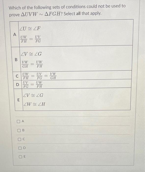Solved Which of the following sets of conditions could not | Chegg.com