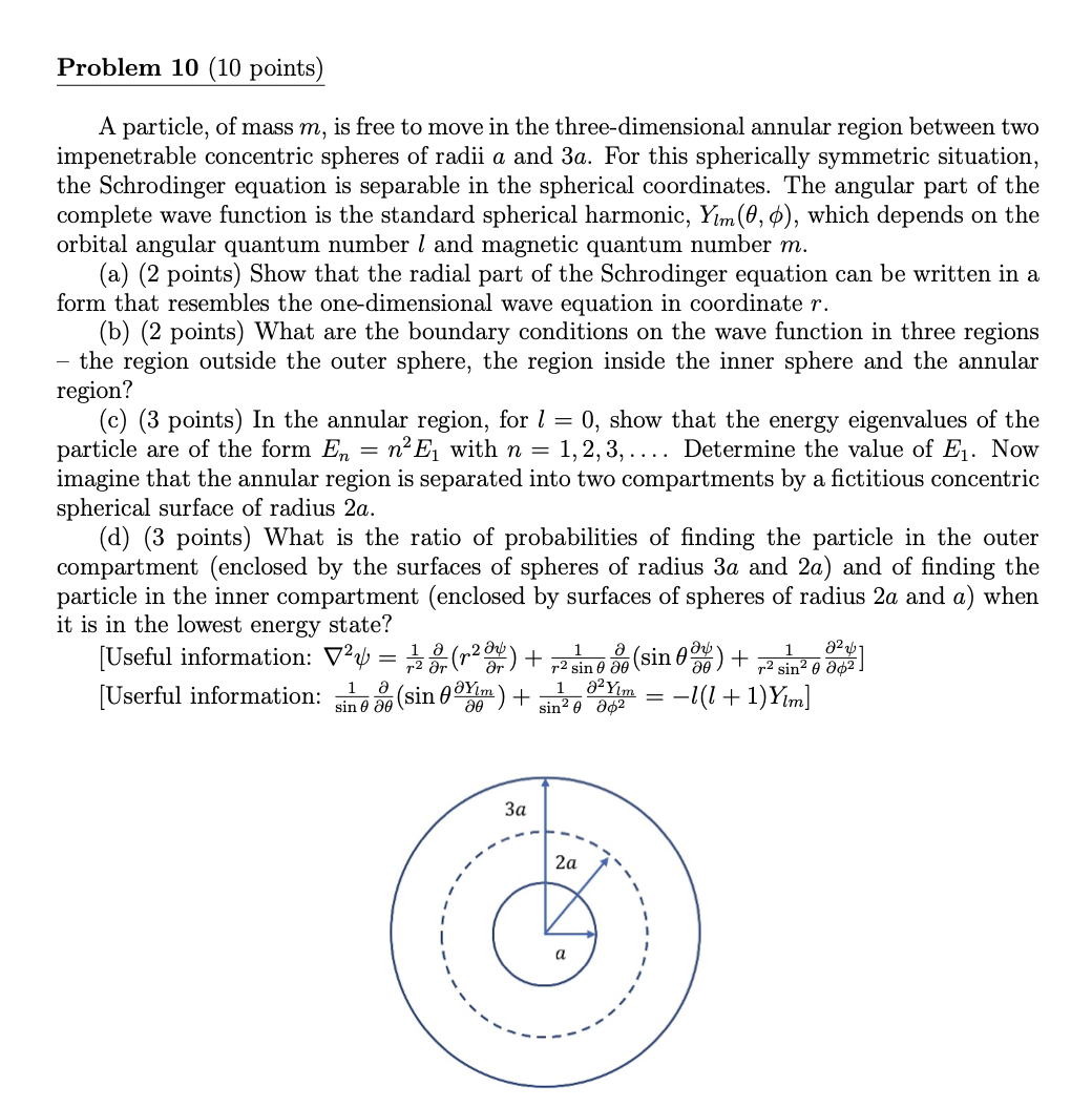 Solved Problem 10 (10 ﻿points)A particle, of mass m, ﻿is | Chegg.com