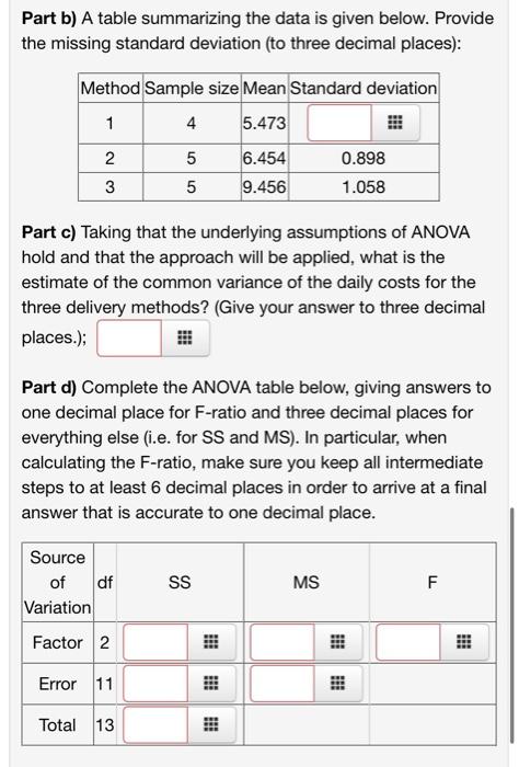 Solved Part b) A table summarizing the data is given below. | Chegg.com