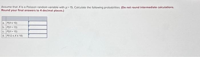Assume that X is a Poisson random variable with μ = | Chegg.com