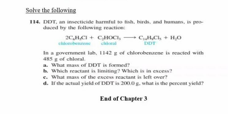 Solved Solve the following 114. DDT, an insecticide harmful | Chegg.com