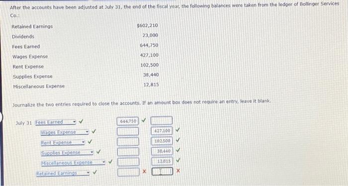 Solved After the accounts have been adjusted at July 31, the | Chegg.com