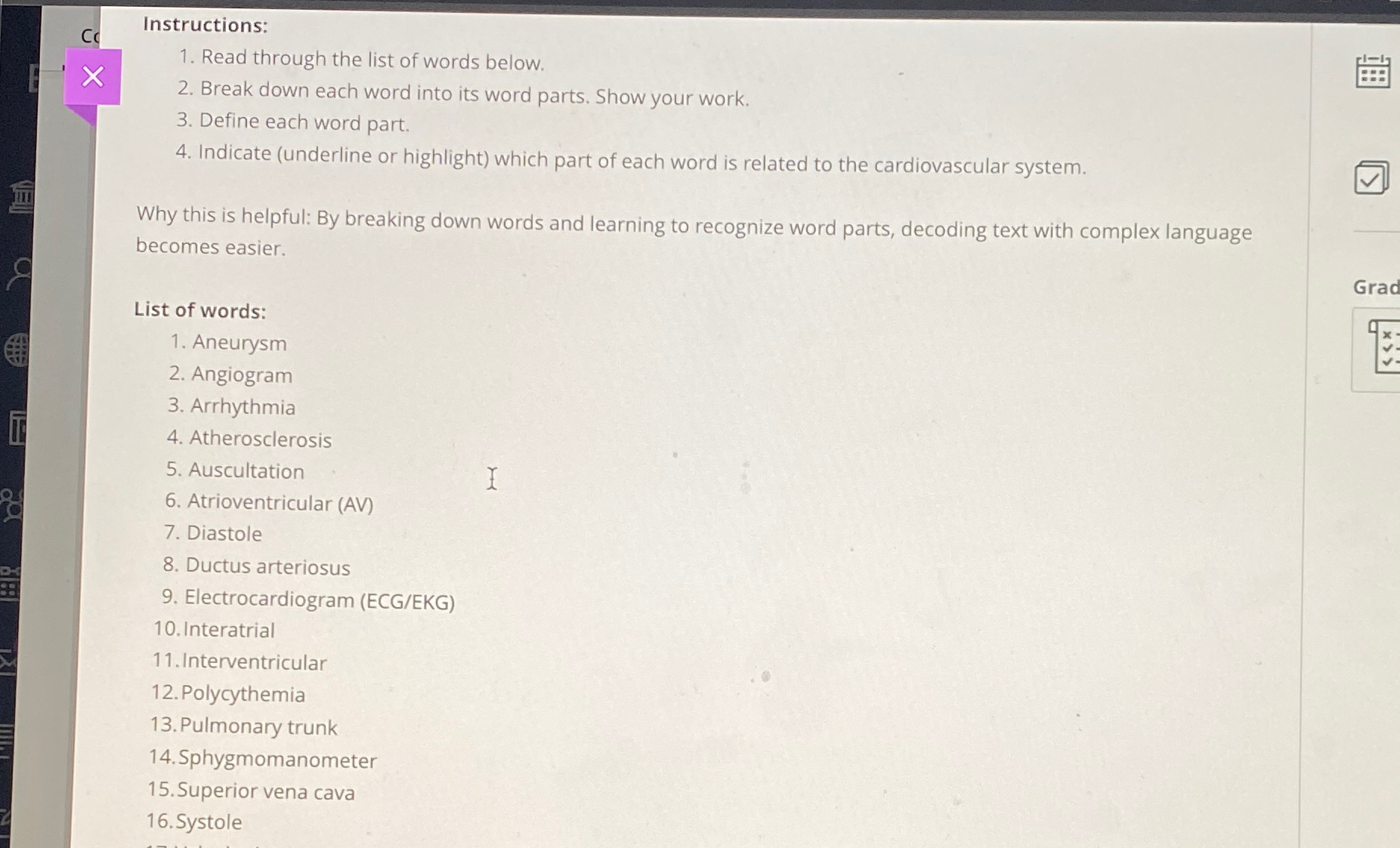 Solved CcInstructions:Read through the list of words | Chegg.com