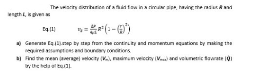 Solved The velocity distribution of a fluid flow in a | Chegg.com