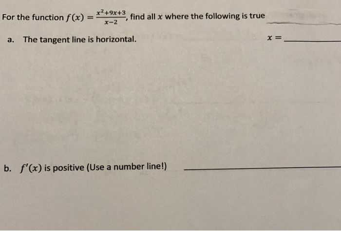 Solved For the function f(x) = x2 +9x+3 find all x where the | Chegg.com