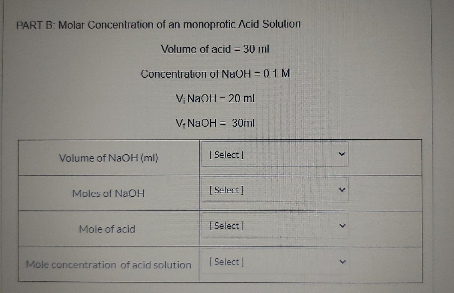 Solved PART B: Molar Concentration of an monoprotic Acid | Chegg.com