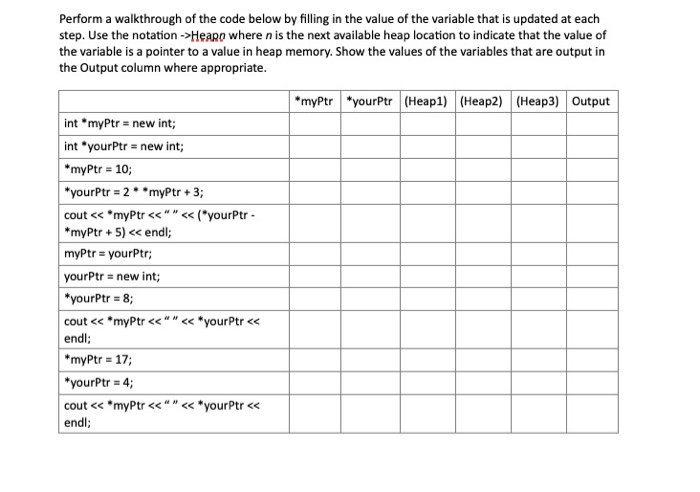 Solved Perform a walkthrough of the code below by filling in | Chegg.com