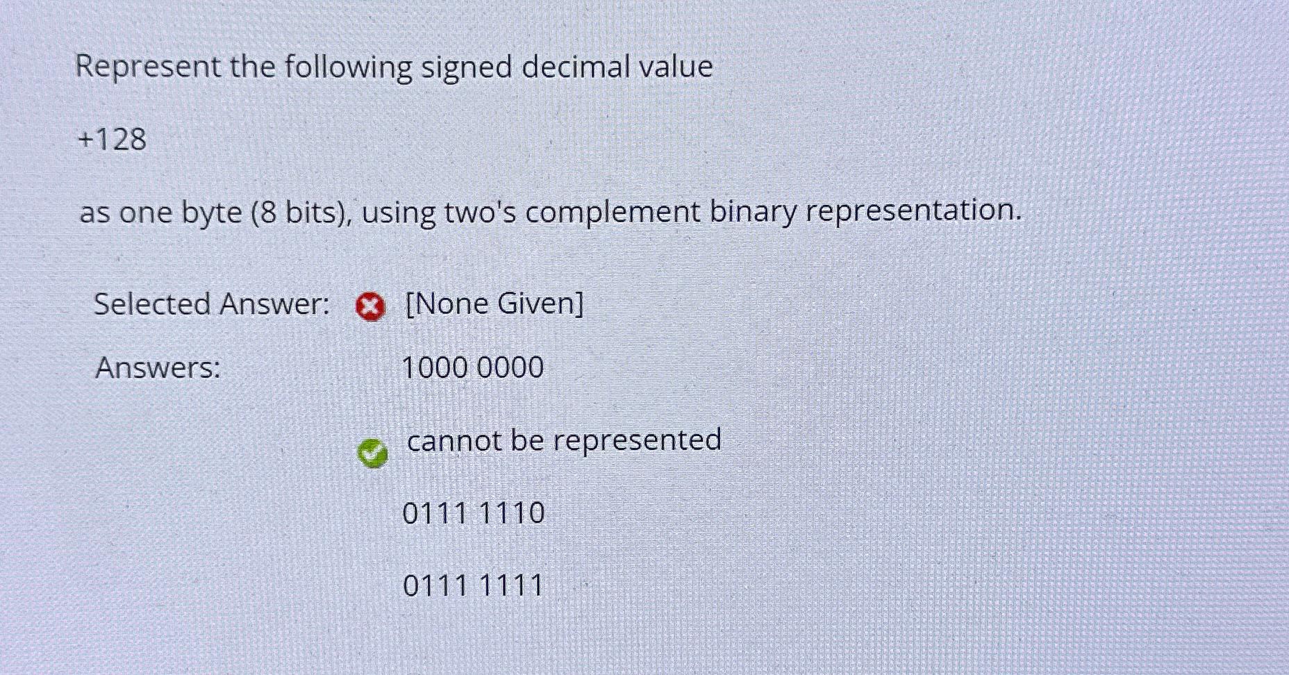 Solved Represent the following signed decimal value+128as | Chegg.com