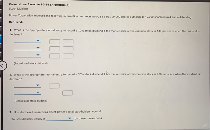 Solved Cornerstone Exercise 10-34 (Algorithmic) Stock | Chegg.com