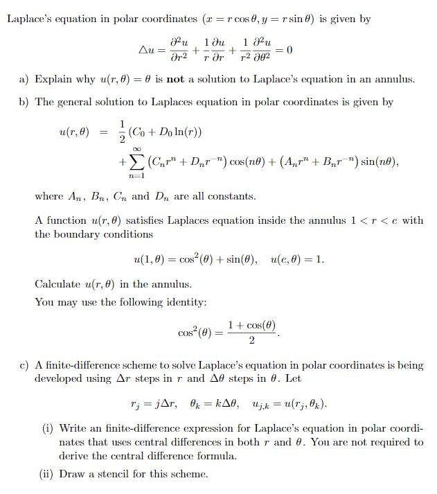 Laplace's equation in polar coordinates (r = r cos | Chegg.com