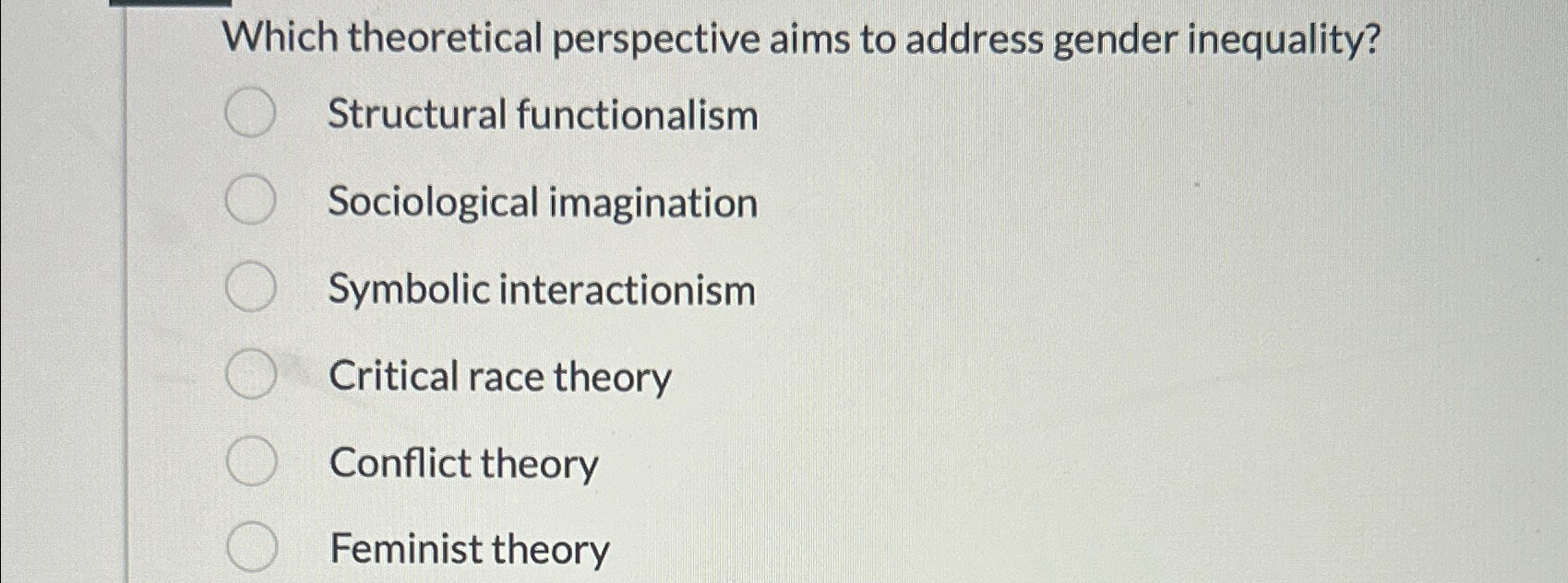 Solved Which theoretical perspective aims to address gender | Chegg.com