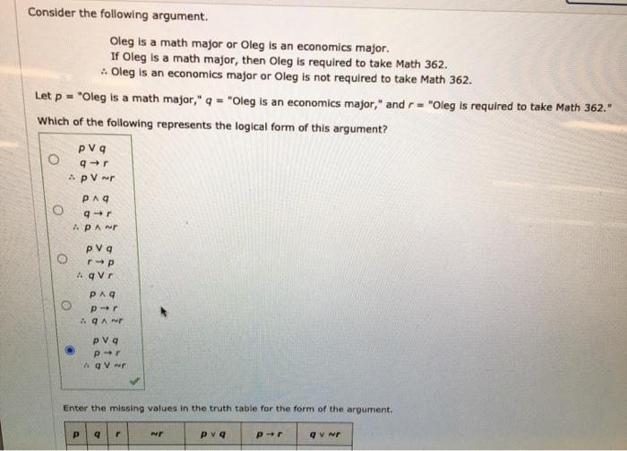 Solved Consider the following argument. Oleg is a math major | Chegg.com