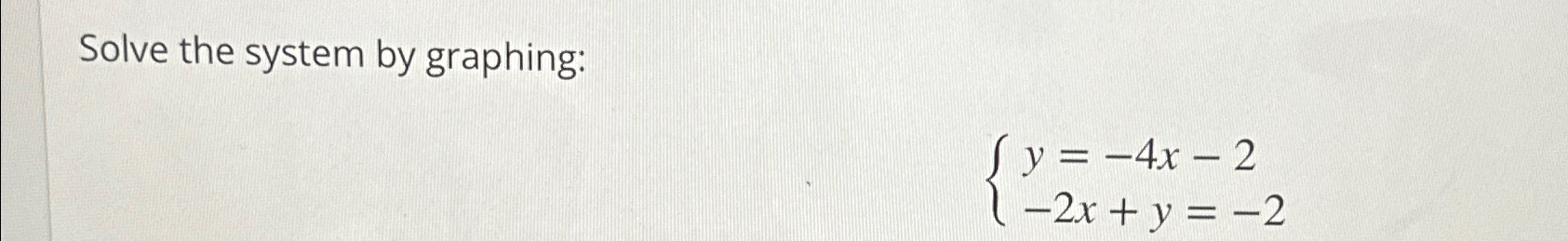 Solved Solve the system by graphing:y=-4x-2-2x+y=-2 | Chegg.com