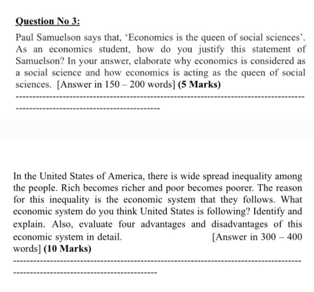Solved Question No 3: Paul Samuelson says that, 'Economics | Chegg.com