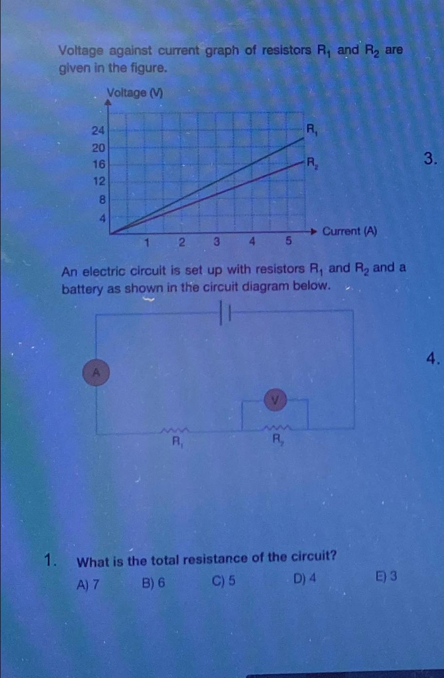 Solved Voltage against current graph of resistors R1 ﻿and R2 | Chegg.com