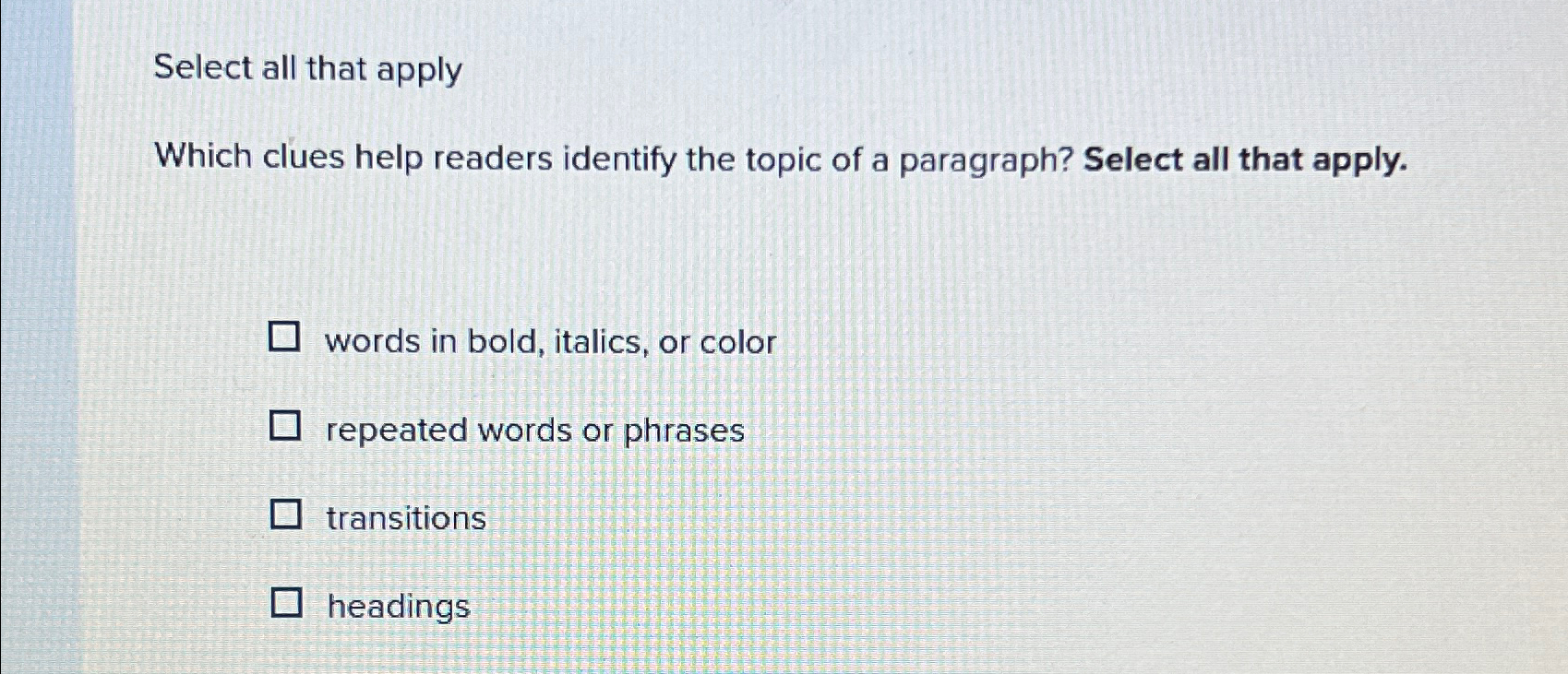 Solved Select all that applyWhich clues help readers | Chegg.com