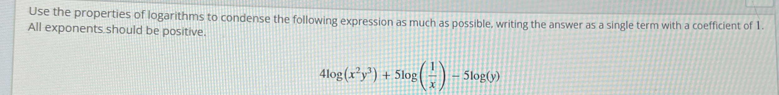 Solved Use the properties of logarithms to condense the | Chegg.com