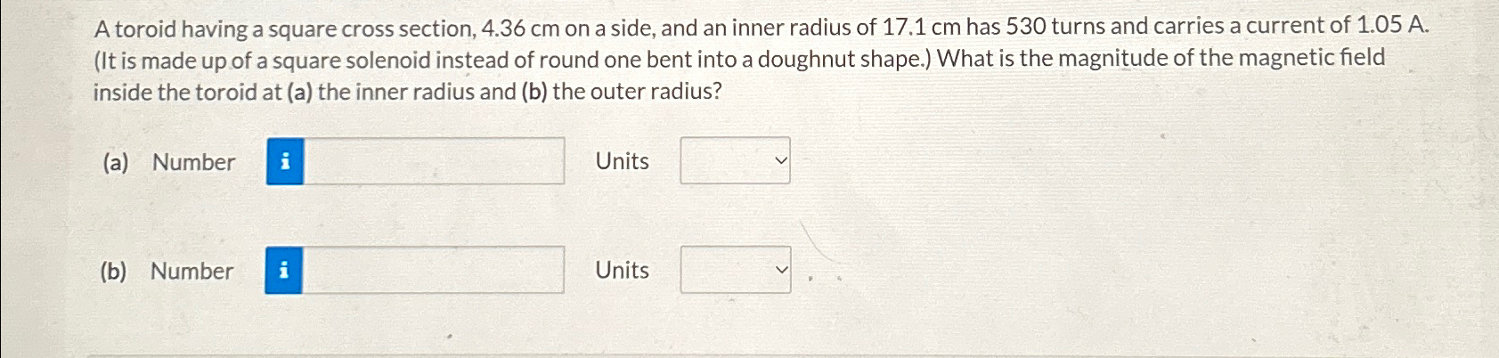 Solved A toroid having a square cross section, 4.36cm ﻿on a | Chegg.com