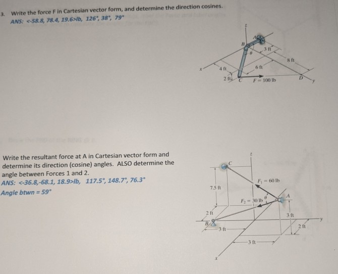 Solved 3. Write the force Fin Cartesian vector form, and | Chegg.com
