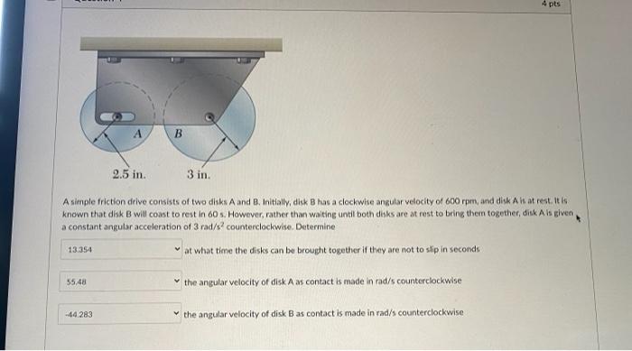 Solved B 2.5 in. 3 in. A simple friction drive consists of | Chegg.com