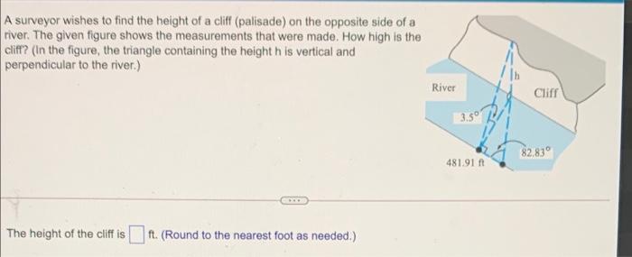 Solved A surveyor wishes to find the height of a cliff | Chegg.com