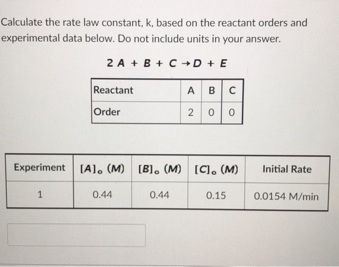 Solved Calculate the rate law constant, k, based on the | Chegg.com