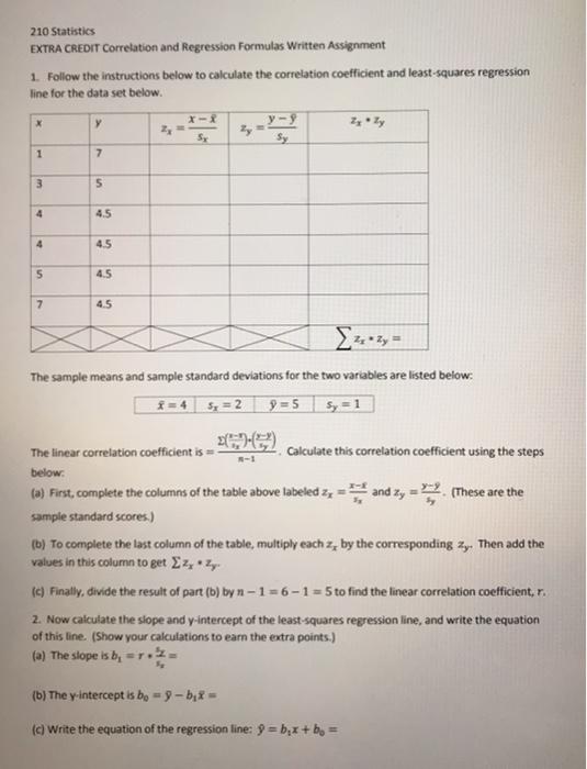 Solved 210 Statistics EXTRA CREDIT Correlation and | Chegg.com