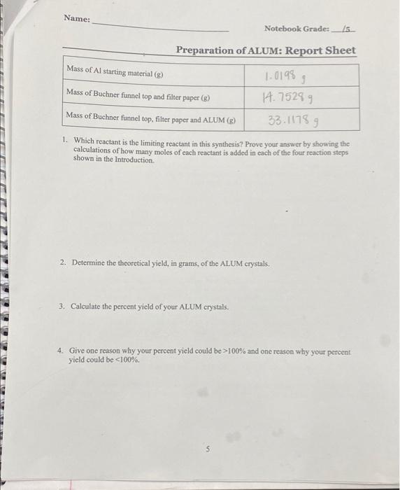 1 Which Reactant Is The Limiting Reactant In This 3824