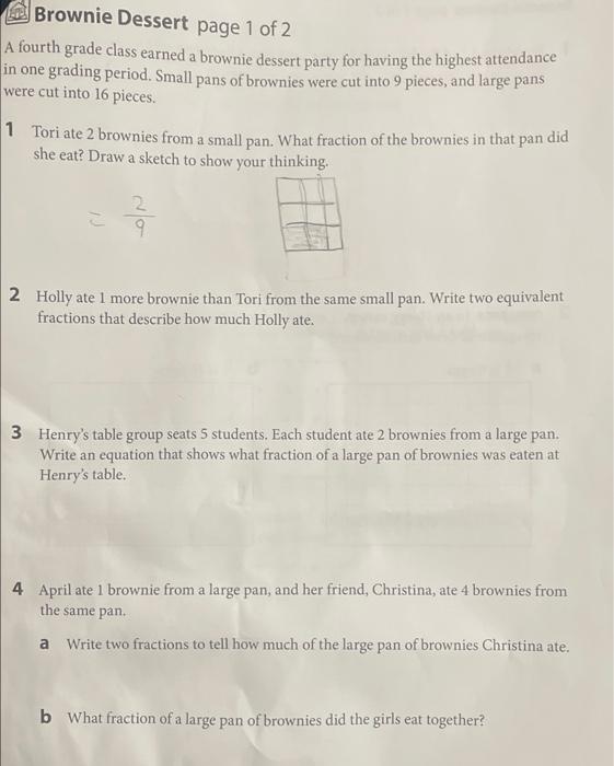 Solved Brownie Dessert page 1 of 2 A fourth grade class | Chegg.com