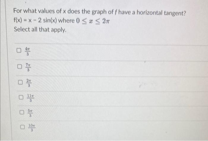 Solved For what values of x does the graph of f have a | Chegg.com
