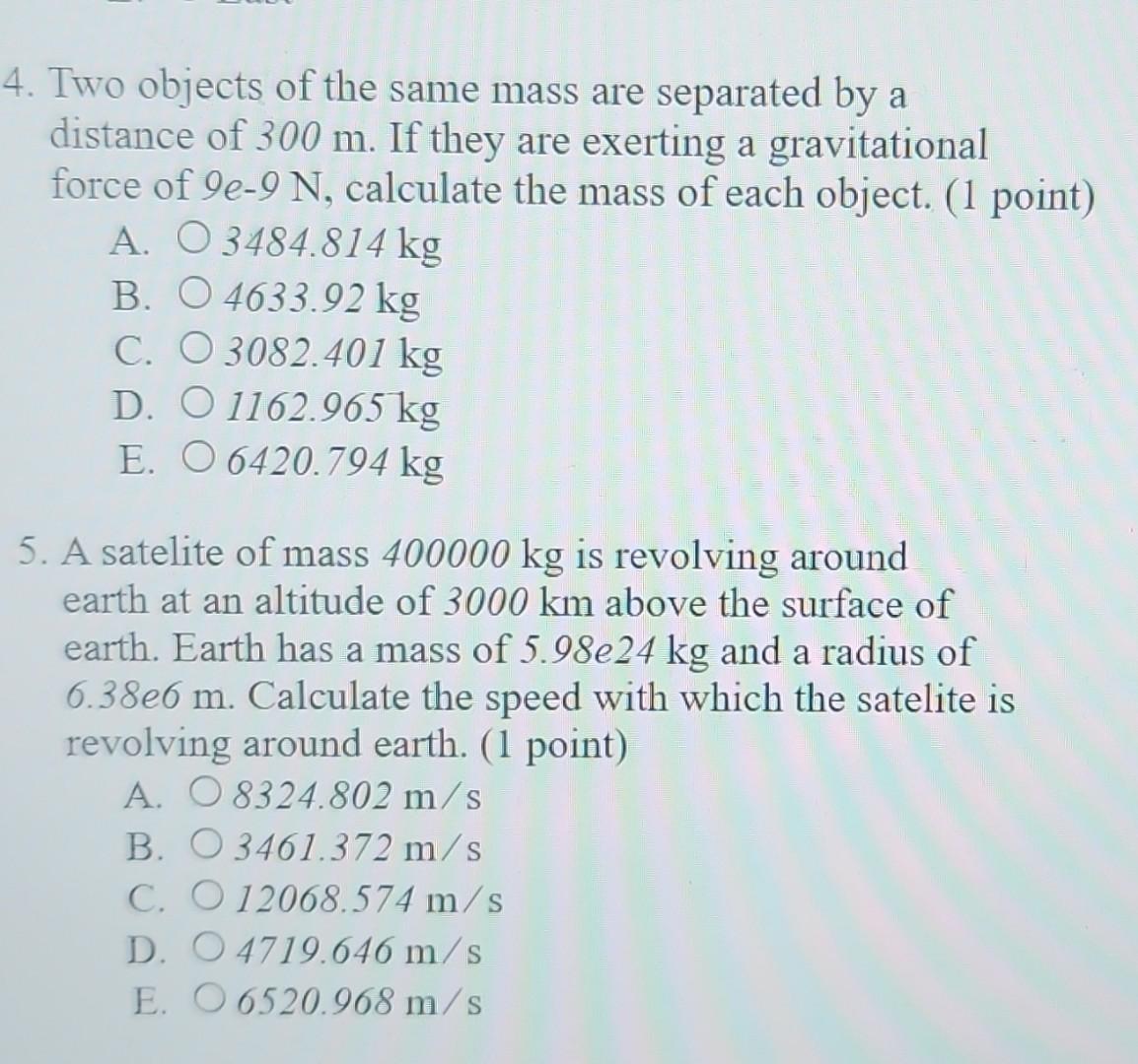 Solved 4. Two objects of the same mass are separated by a | Chegg.com