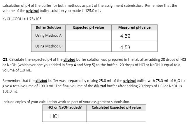Solved include calculation of pH ﻿of the buffer for both | Chegg.com