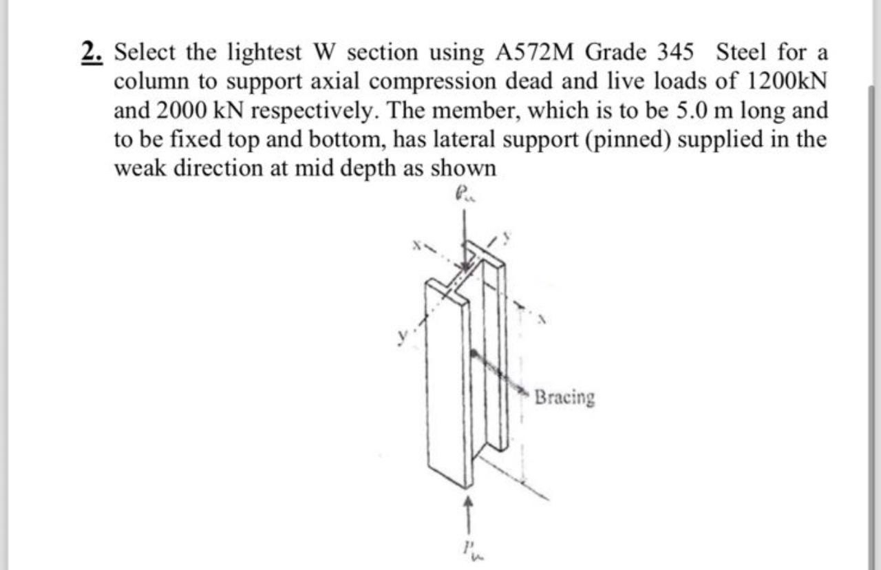 Solved Select the lightest W ﻿section using A572M Grade 345 | Chegg.com