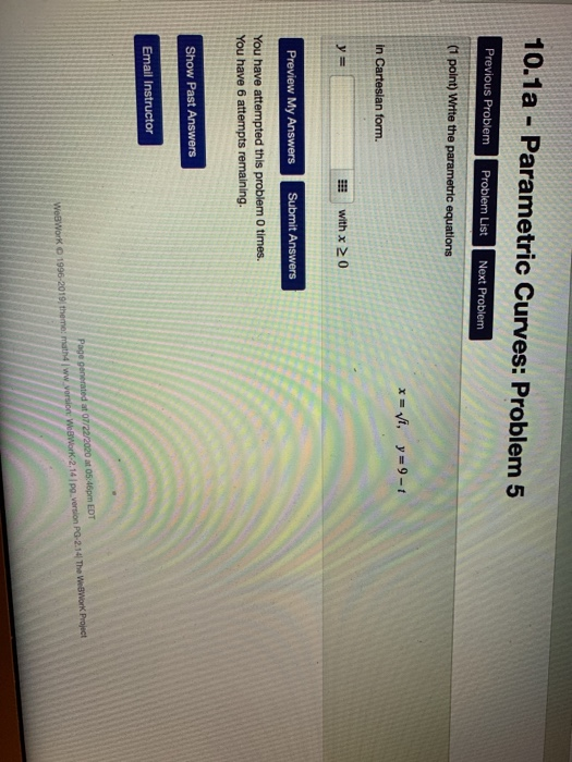 Solved 10.1a - Parametric Curves: Problem 5 Previous Problem | Chegg.com